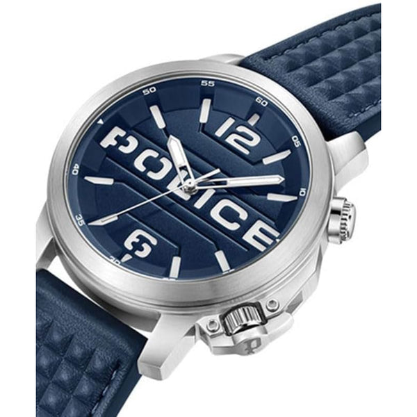 Police Automated Gents Blue Dial Silver Case Blue Leather Strap Watch ...