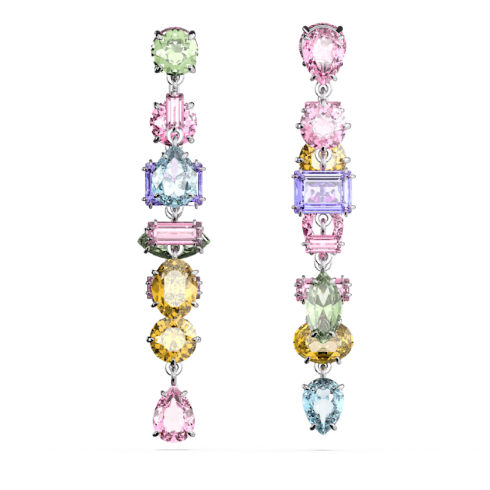Swarovski Gema Drop Earrings Asymmetrical design, Mixed cuts, Long, Mu ...