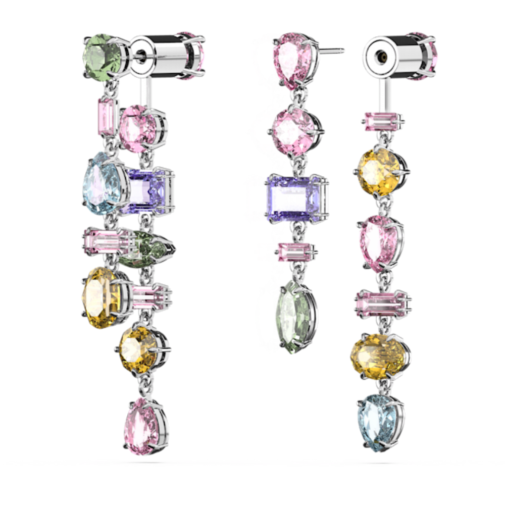 Swarovski Gema Drop Earrings Asymmetrical design, Mixed cuts, Long, Mu ...
