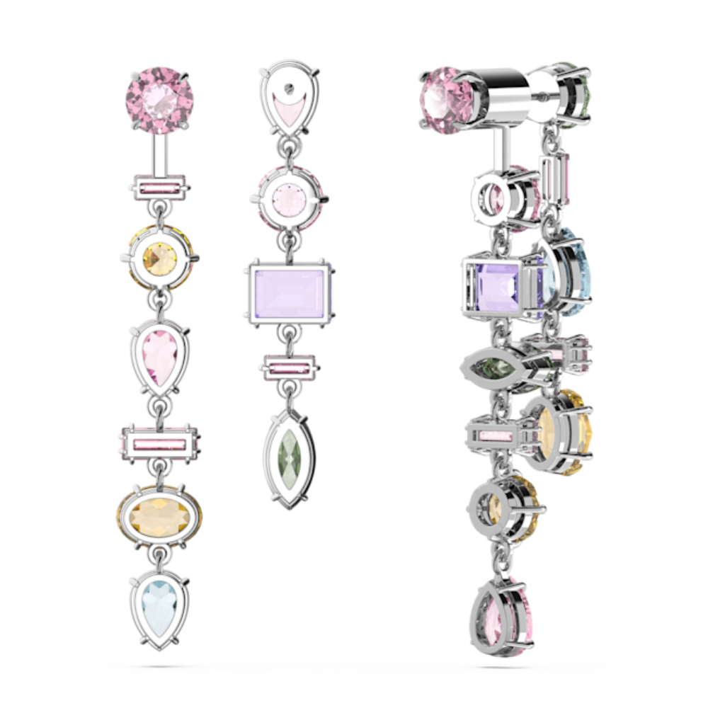 Swarovski Gema Drop Earrings Asymmetrical design, Mixed cuts, Long, Mu ...