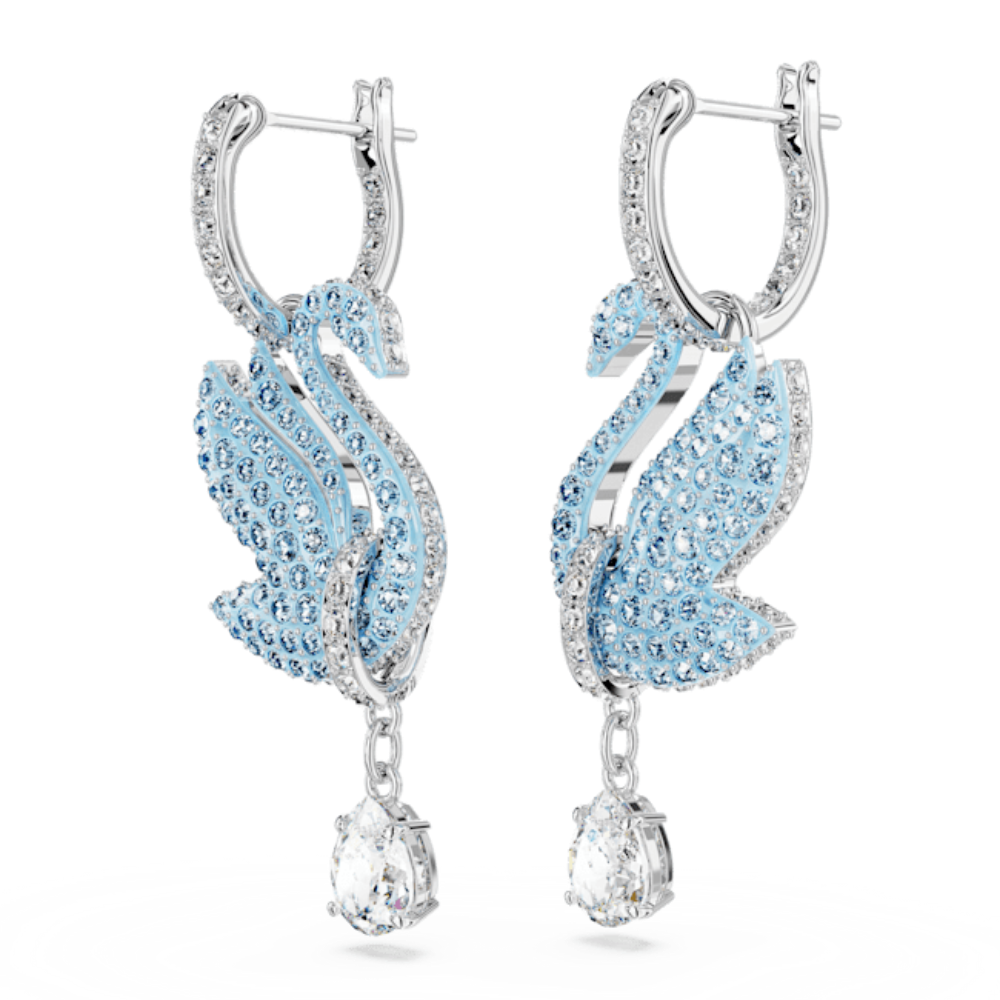 Swarovski Swarovski Iconic Swan Drop Earrings Swan, Blue, Rhodium plat ...