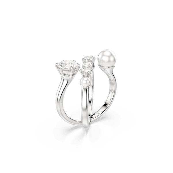Swarovski Matrix Cocktail Ring Crystal Pearl Round Cut White Rhodium P ...