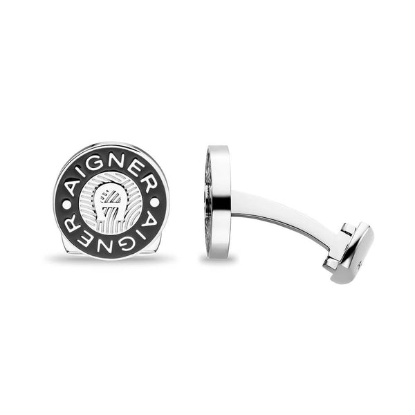 Aigner Gents Black Silver Stainless Steel Cufflinks – Bluesalon.com