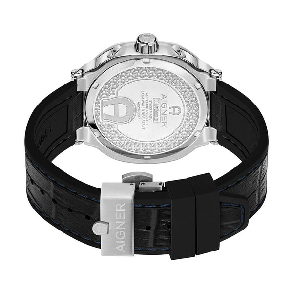 Aigner Taviano Men's Blue Dial Black Leather Strap Watch – Blue Salon