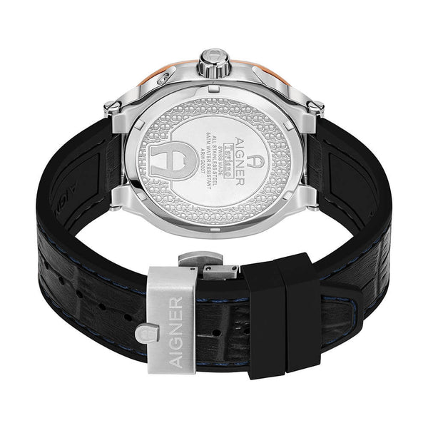 Aigner Taviano Men's Blue Dial Rose Gold Case Black Leather Strap Watc ...