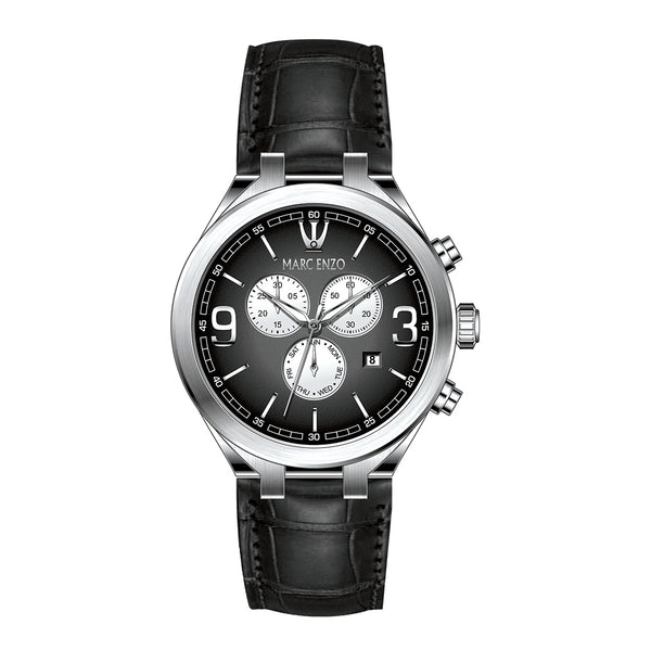 Marc Enzo Gents Chronograph Black Dial Black Leather Quartz Watch ...