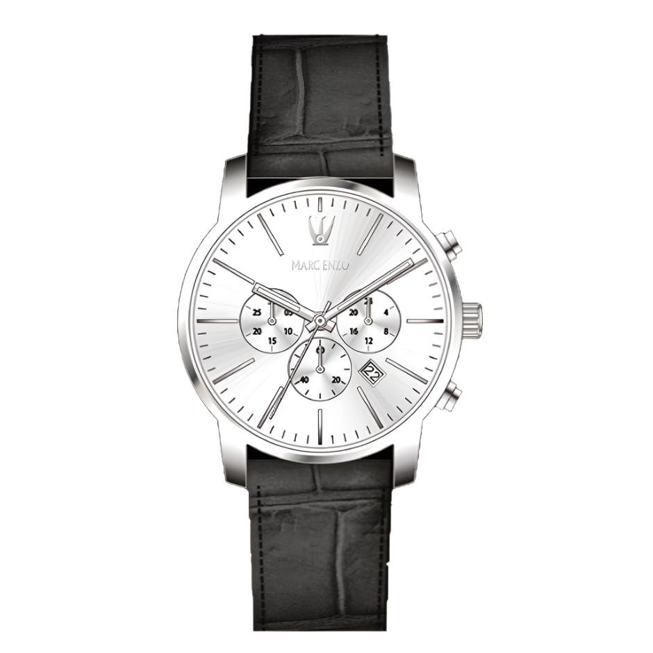 Marc Enzo Men's Chronograph Stainless Steel and Leather Quartz Watch ...