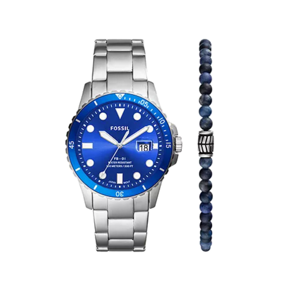 Fossil Men's FB-01 Three-Hand Date Stainless Steel Watch and Blue Soda – Bluesalon.com