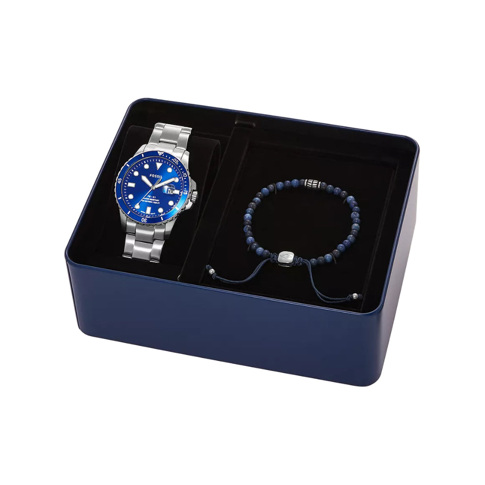 Fossil Men's FB-01 Three-Hand Date Stainless Steel Watch and Blue Soda ...
