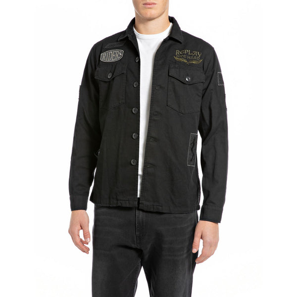Replay Men's Shirt Jacket With Lettering and Appliques – Blue Salon