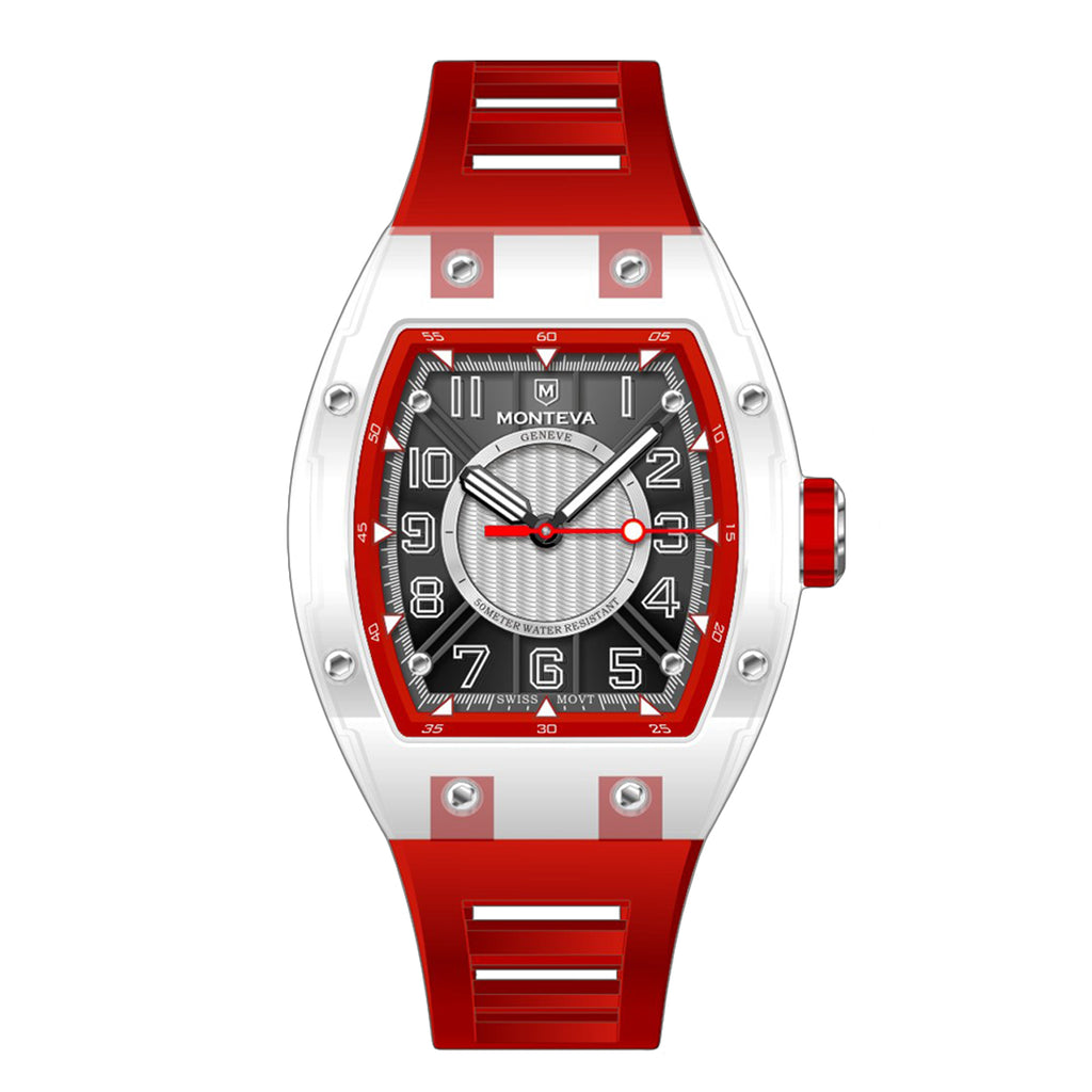 Monteva Gents Oval Watch with Red Rubber Strap – Blue Salon