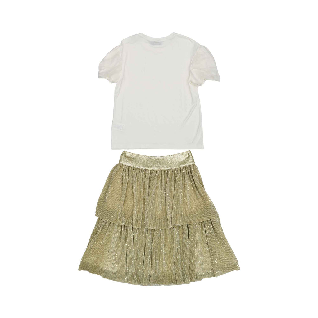 Mimisol Kids Girl's Logo T-Shirt & Gold Lurex Tiered Skirt Two-Piece ...