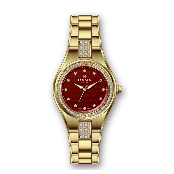 Rama Ladies Red Dial Gold-Tone Stainless Steel Quartz Watch – Blue Salon