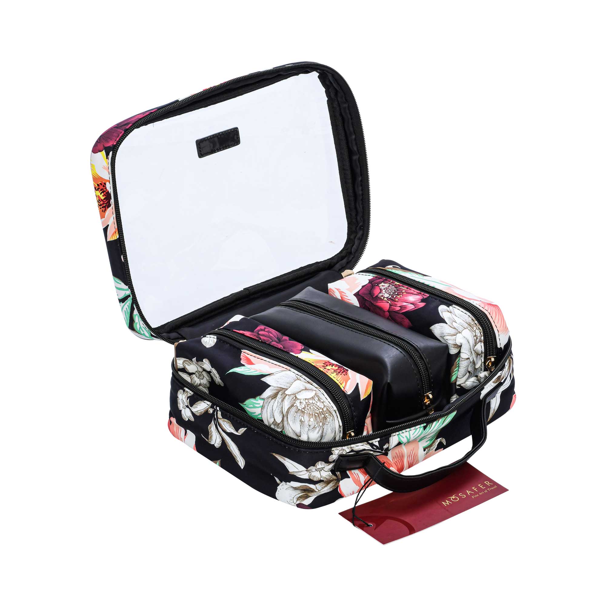 Mosafer Women's Seasonal Collection Black Floral Toiletry, Size : 29X1 ...