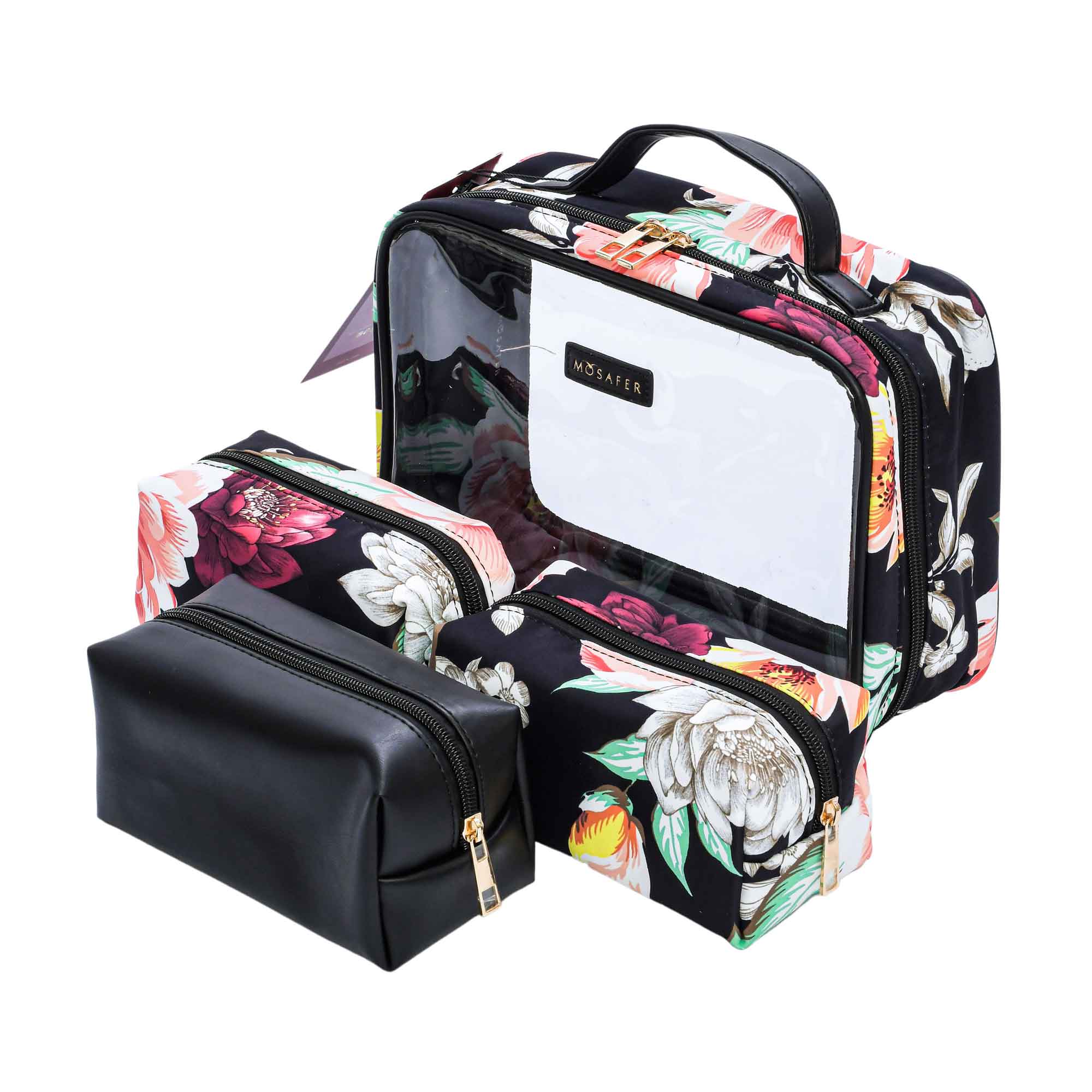 Mosafer Women's Seasonal Collection Black Floral Toiletry, Size : 29X1 ...