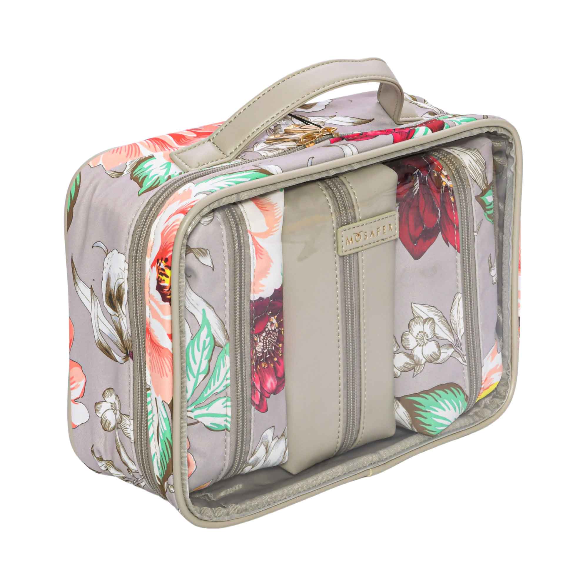 Mosafer Seasonal Collection Grey Floral Toiletry, Size : 29X19X9cm ...