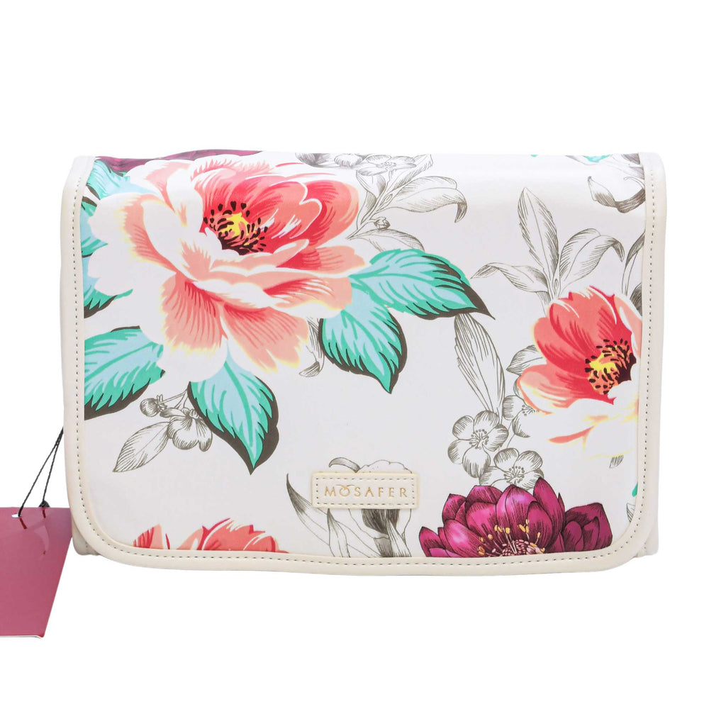Mosafer Women's Seasonal Collection White Floral Hanging Toiletry Bag ...