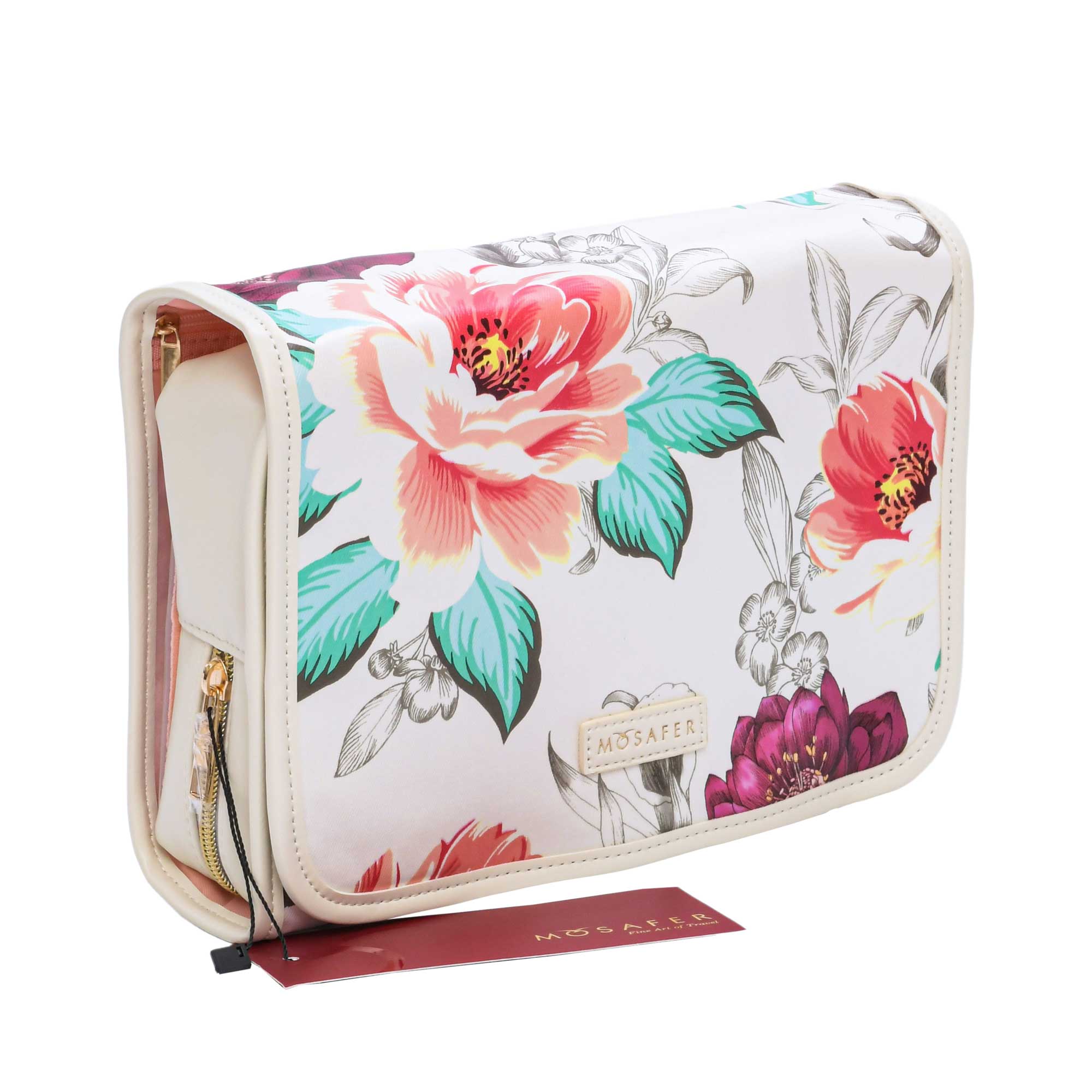 Mosafer Women's Seasonal Collection White Floral Hanging Toiletry Bag ...