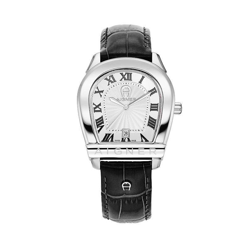 Aigner Siena Gents Silver Dial Stainless Steel Case Black Leather Stra ...