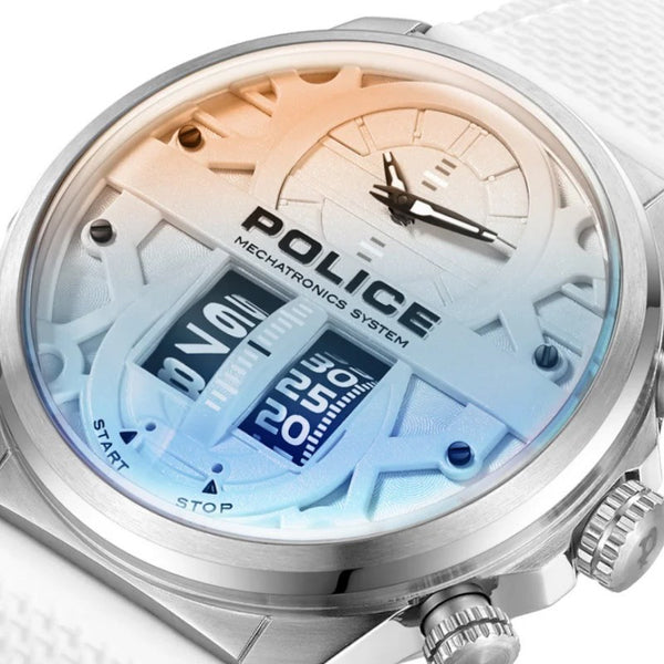 Police Rotorcrom Gents Analog Grey Dial Silver Case White Silicon Watc ...