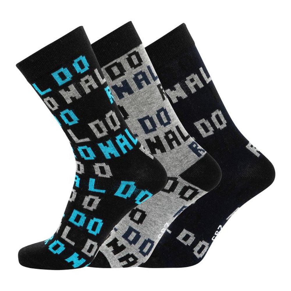 CR7 Boy's Crew Socks [Black, Gray - Ronaldo] - 3 Pack Size 30-34 ...