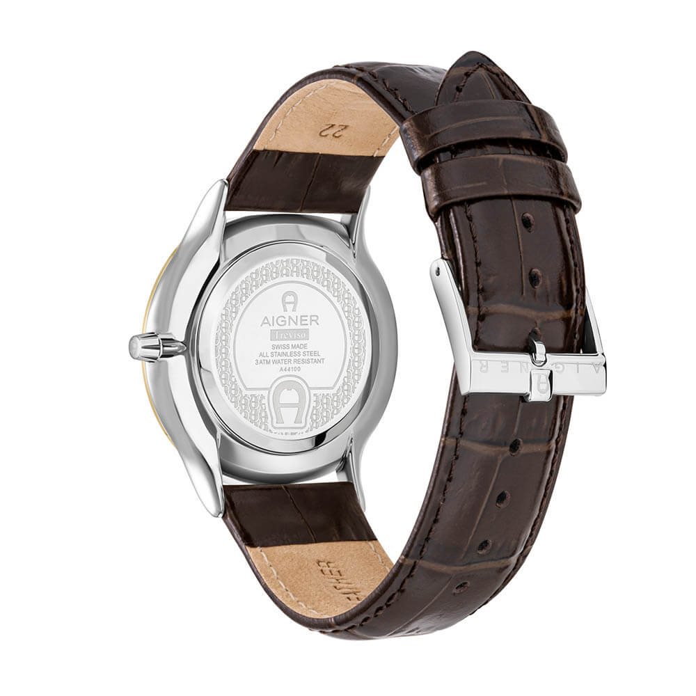 AIGNER Men's Treviso White Dial & Brown Strap Leather Watch – Bluesalon.com