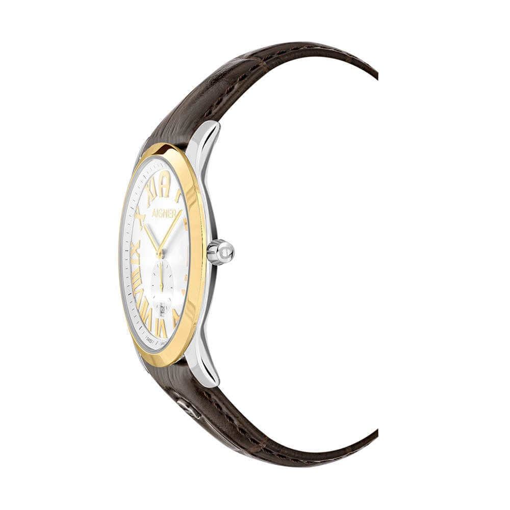 AIGNER Men's Treviso White Dial & Brown Strap Leather Watch – Bluesalon.com