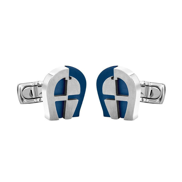 Aigner Silver And Blue Polished Horseshoe A Logo Cufflinks – Blue Salon
