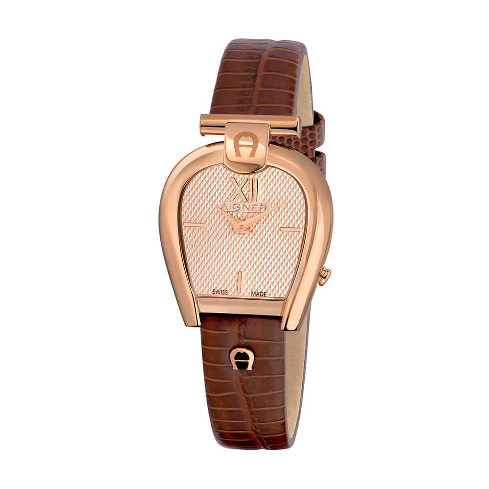 Aigner Sassari Rose Gold Case Brown Leather Strap Women's Watch – Blue ...