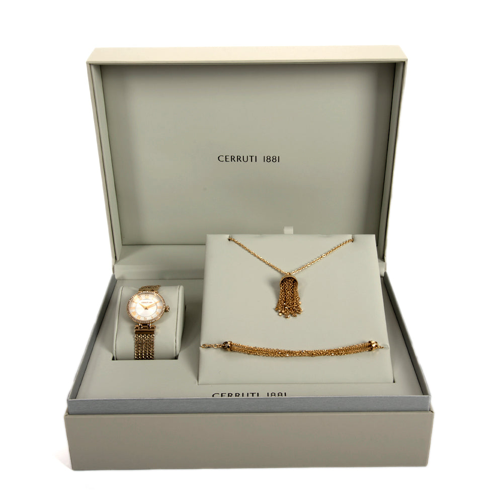 Cerruti Ladies Set Watch, Necklace, And Bracelet – Blue Salon