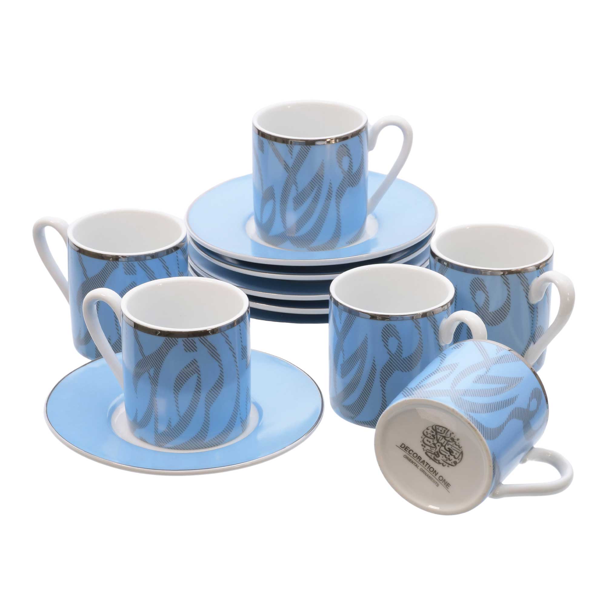 Decoration One New Bone Joy 100cc Coffee Cups Blue & Silver Set of 6 ...