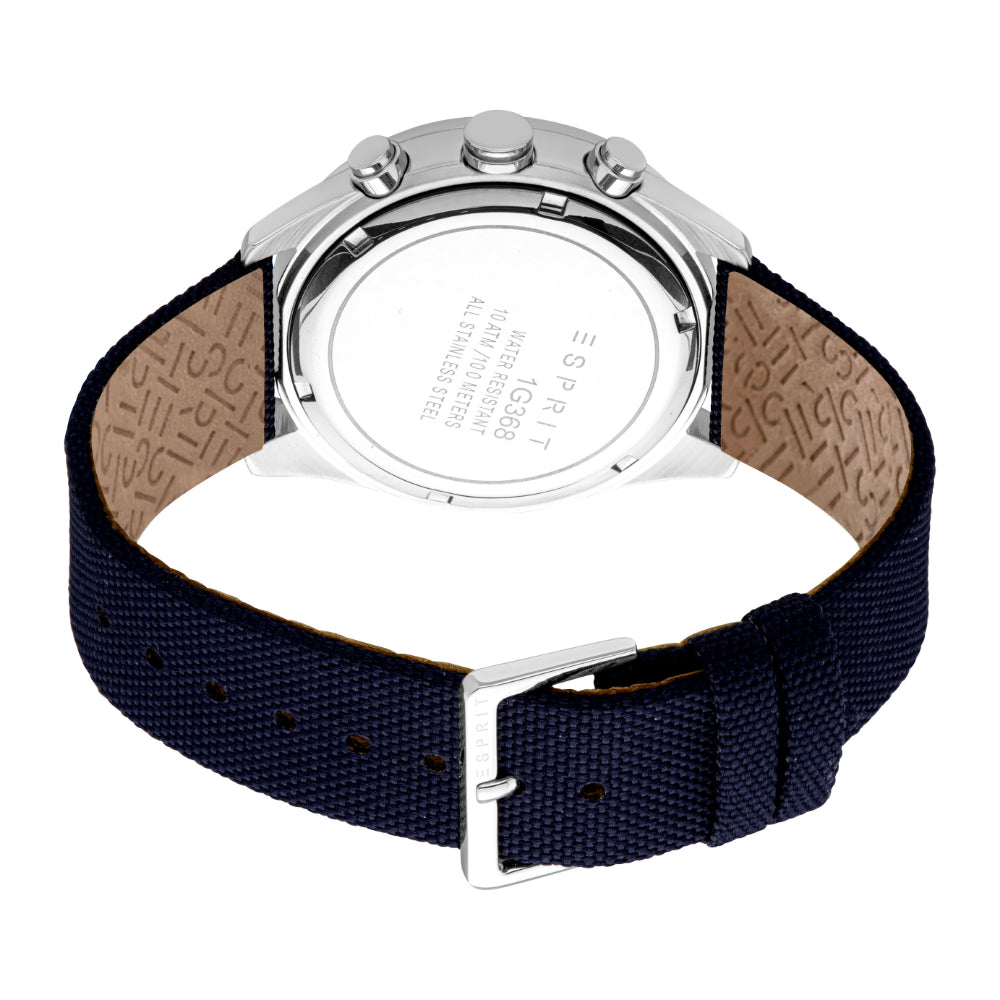 ESPRIT Men's Chronograph Watch with Silver Color Case and Dark Blue Di ...