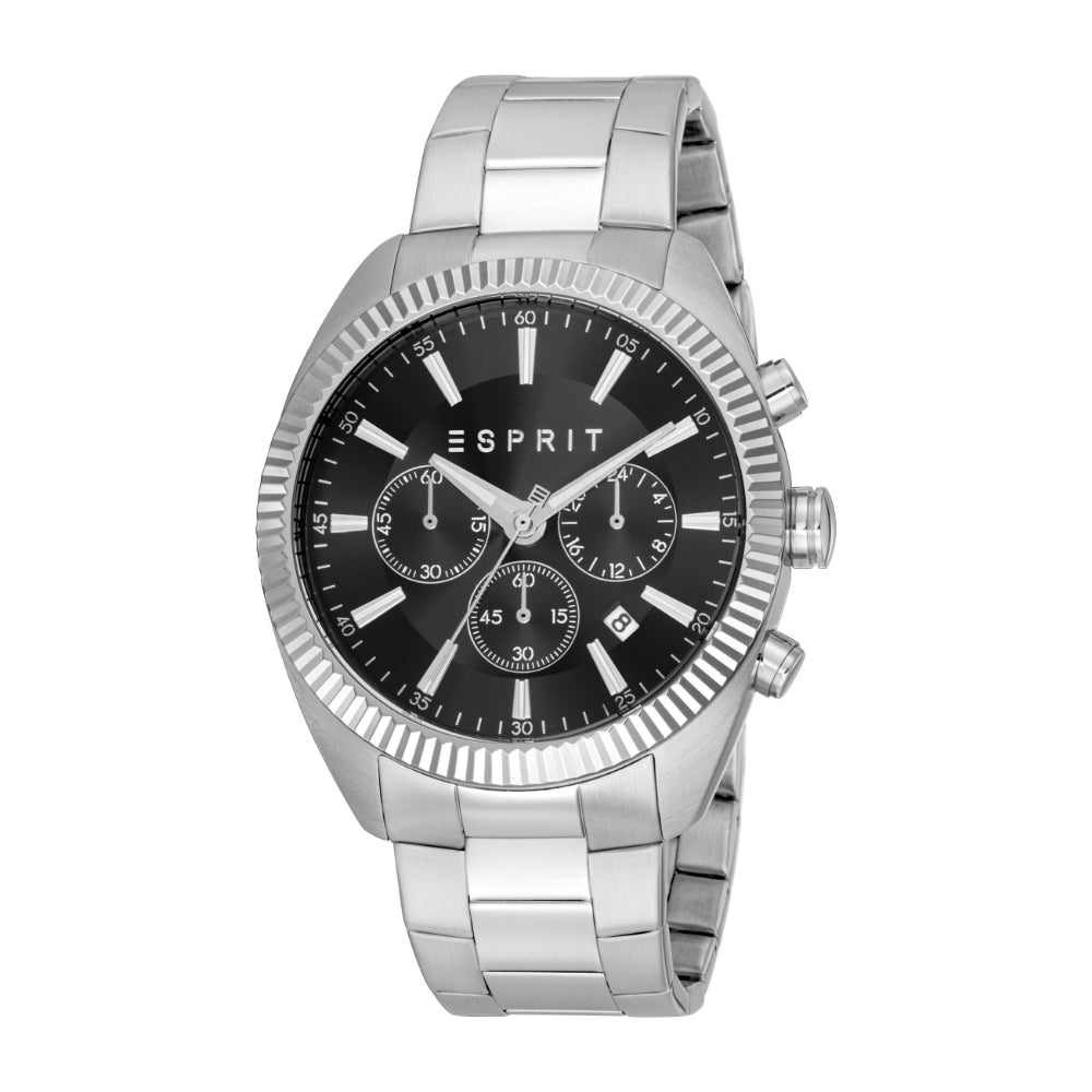 ESPRIT Men's Silver Color Watch with Black Dial and Chronograph Functi ...