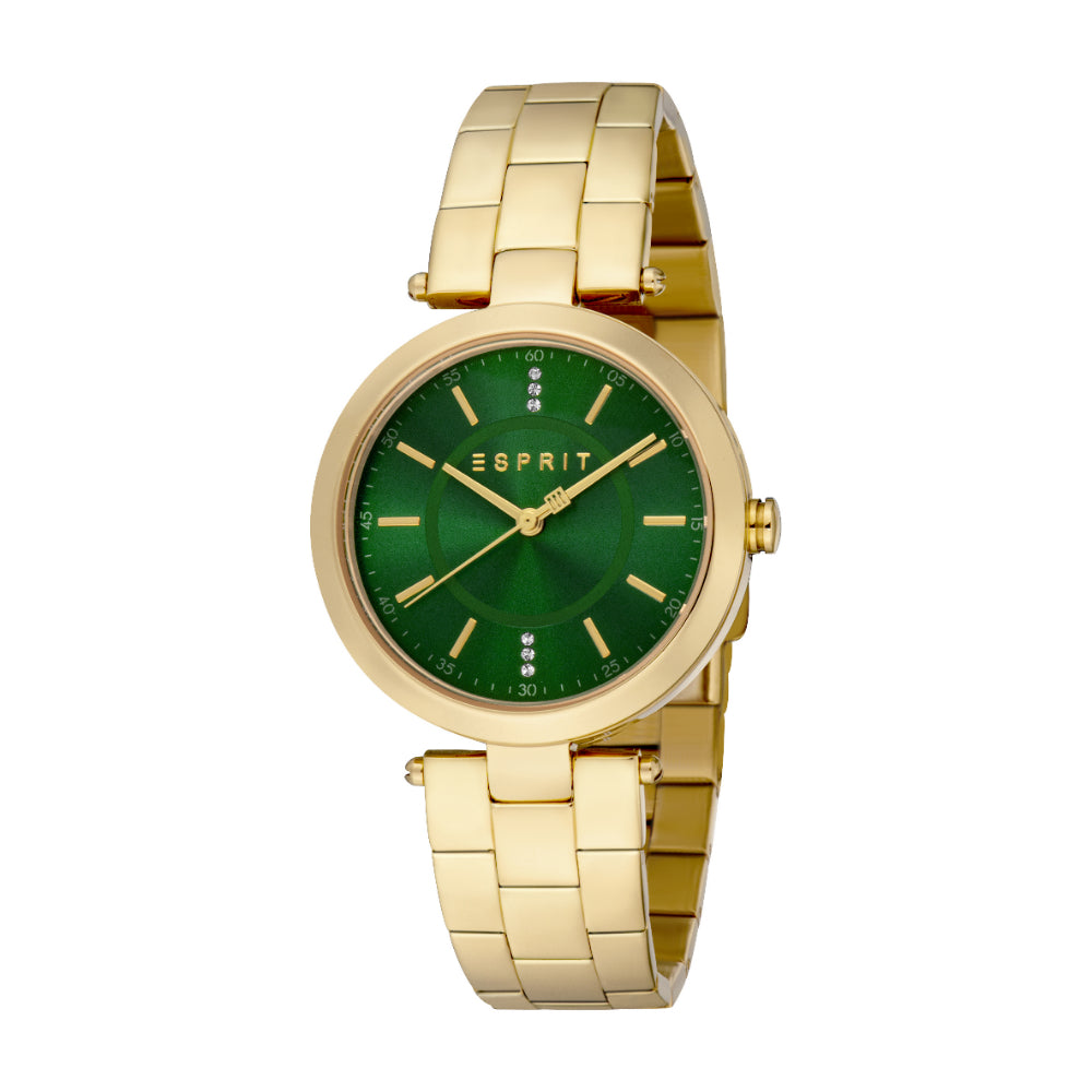 ESPRIT Women's Gold Watch with Dark Green Dial and Gold Metal Bracelet ...