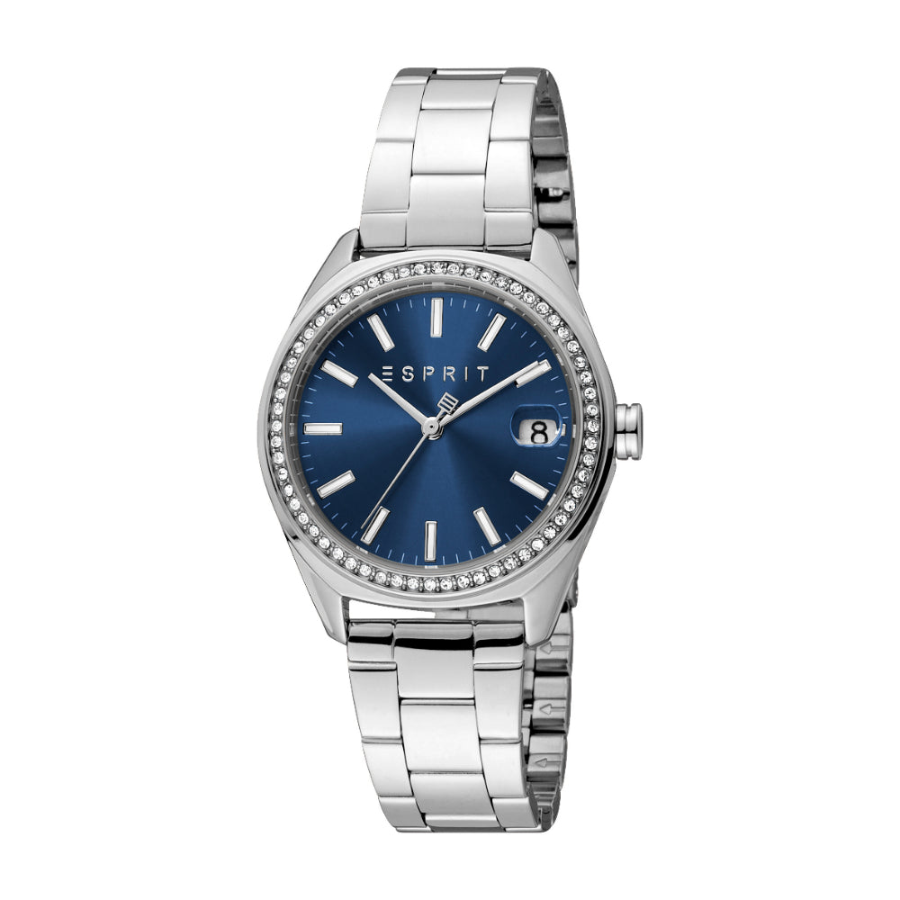 ESPRIT Women's Silver Watch with Dark Blue Dial and Date Function ...