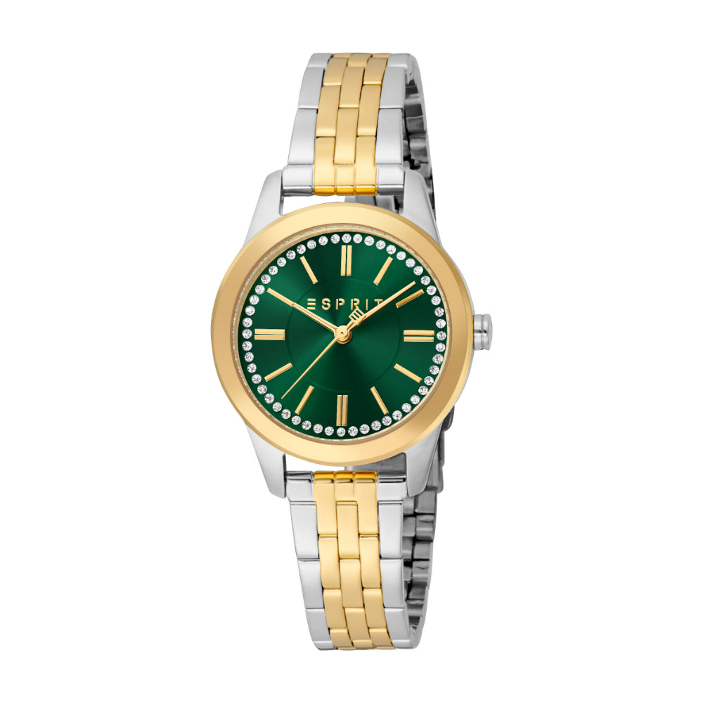 ESPRIT Women's Two Tone Silver & Gold Color Watch with Dark Green Dial ...
