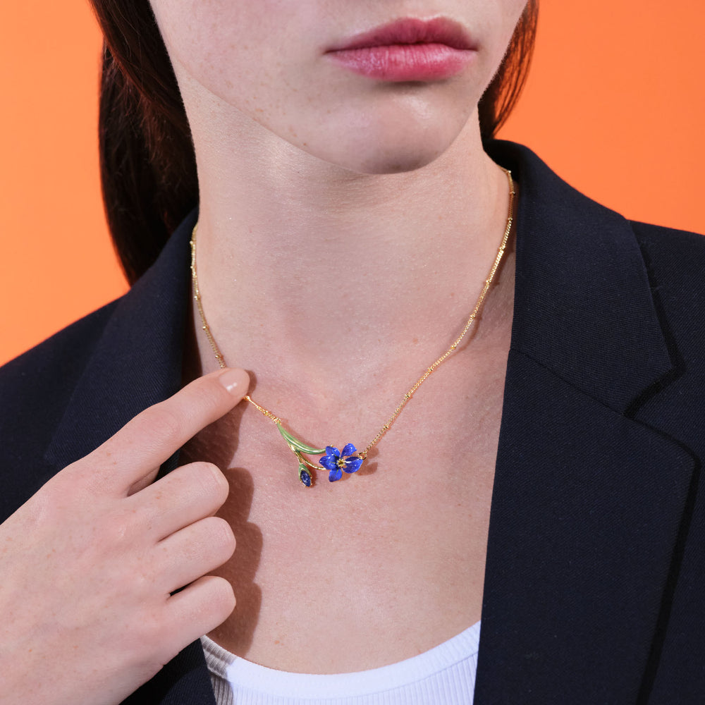 Les Nereides Siberian Iris And Faceted Glass Fine Necklace – Blue Salon