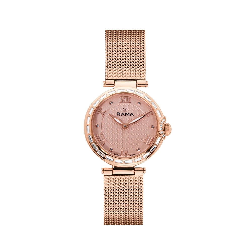 Rama Ladies Quartz Watch Rosegold Plated Stainless Steel Case With Ros