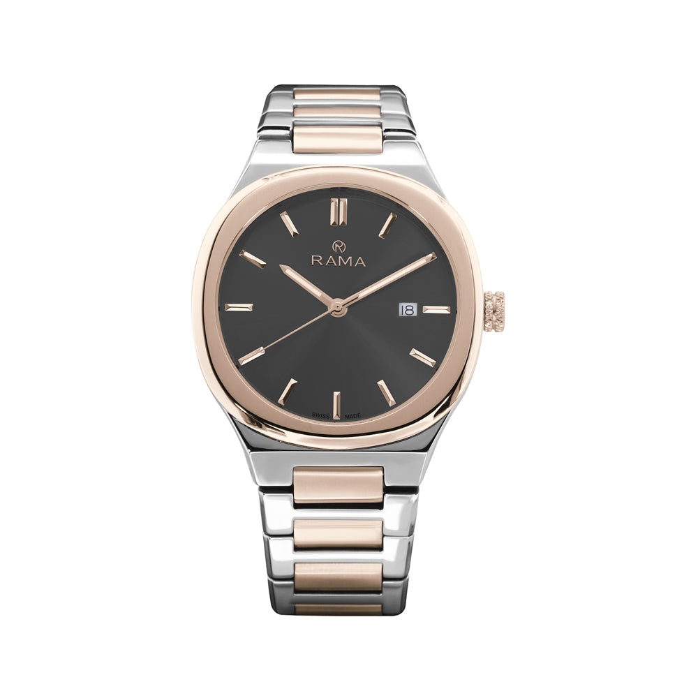 Rama Men's Quartz Watch Two Tone Rosegold/Silver Plated Stainless Stee ...