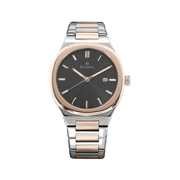 Rama Men's Quartz Watch Two Tone Rosegold/Silver Plated Stainless Stee ...