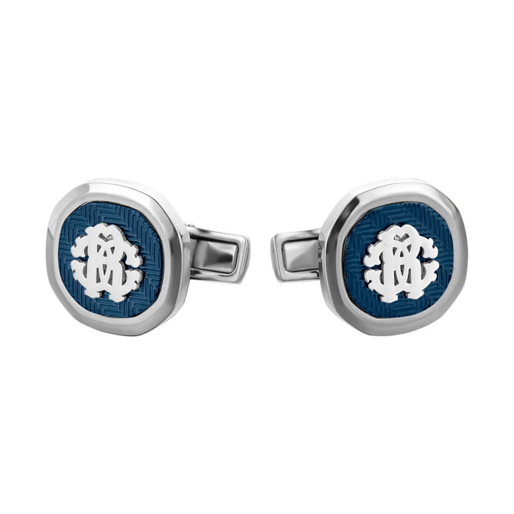Roberto Cavalli Silver Color Cufflinks with Blue Pattern – Blue Salon