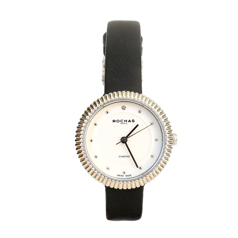 Rochas Ladies Watch Stainless Steel Case White Dial And Black Leather ...