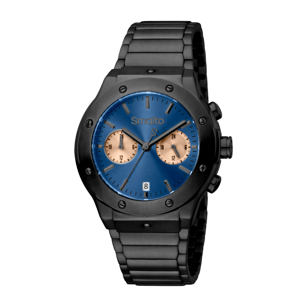 Smalto Men Watch, Black Color Case, Blue Dial, Black Color Stainless S ...