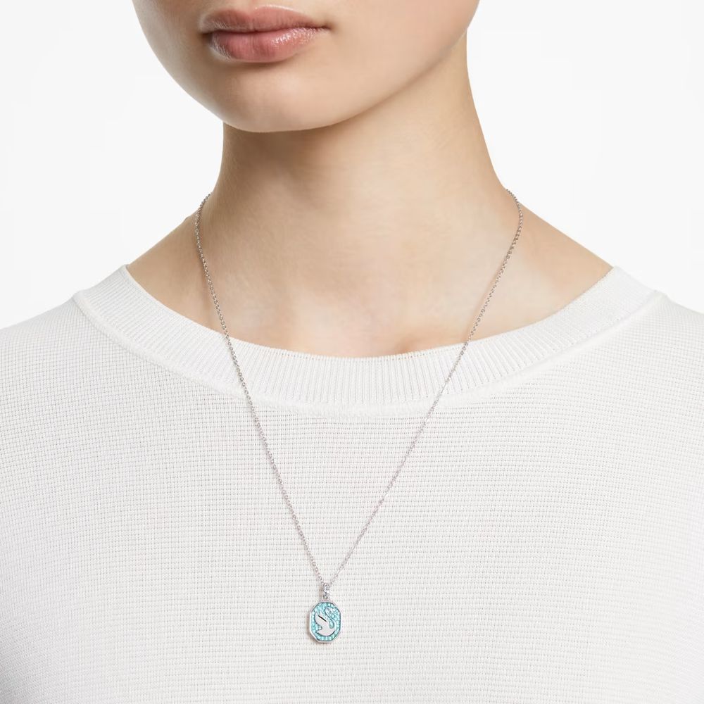 Swarovski Signum Necklace with pendant Swan Blue Rhodium plated 70 CM ...
