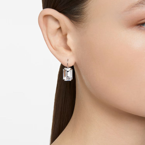 Swarovski Millenia Drop Earrings Octagon cut, White, Rhodium plated ...